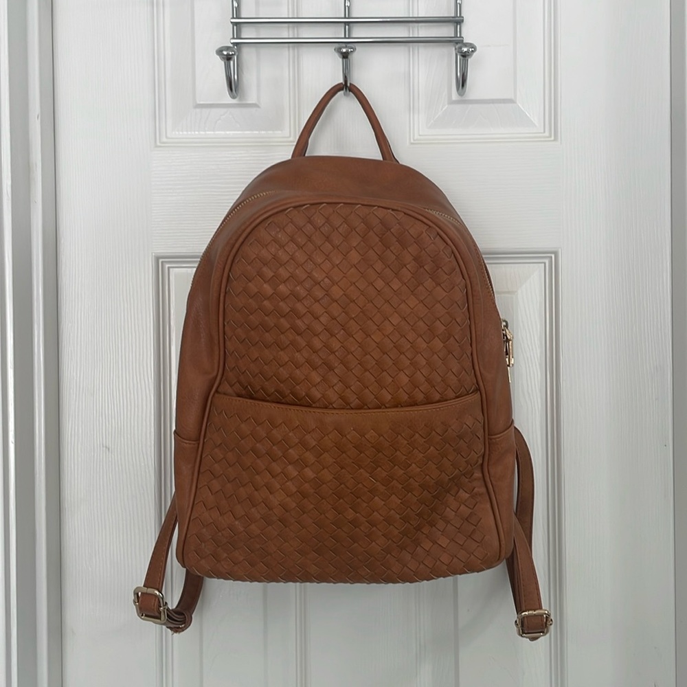 Basket Weave Backpack Cognac Color - Gem